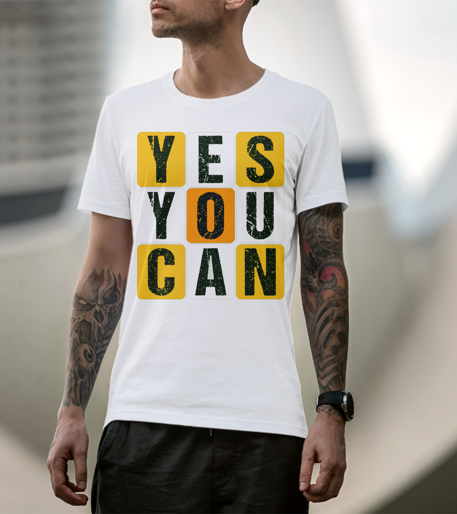 YES YOU CAN Motivation Yellow Orange Black T-Shirt