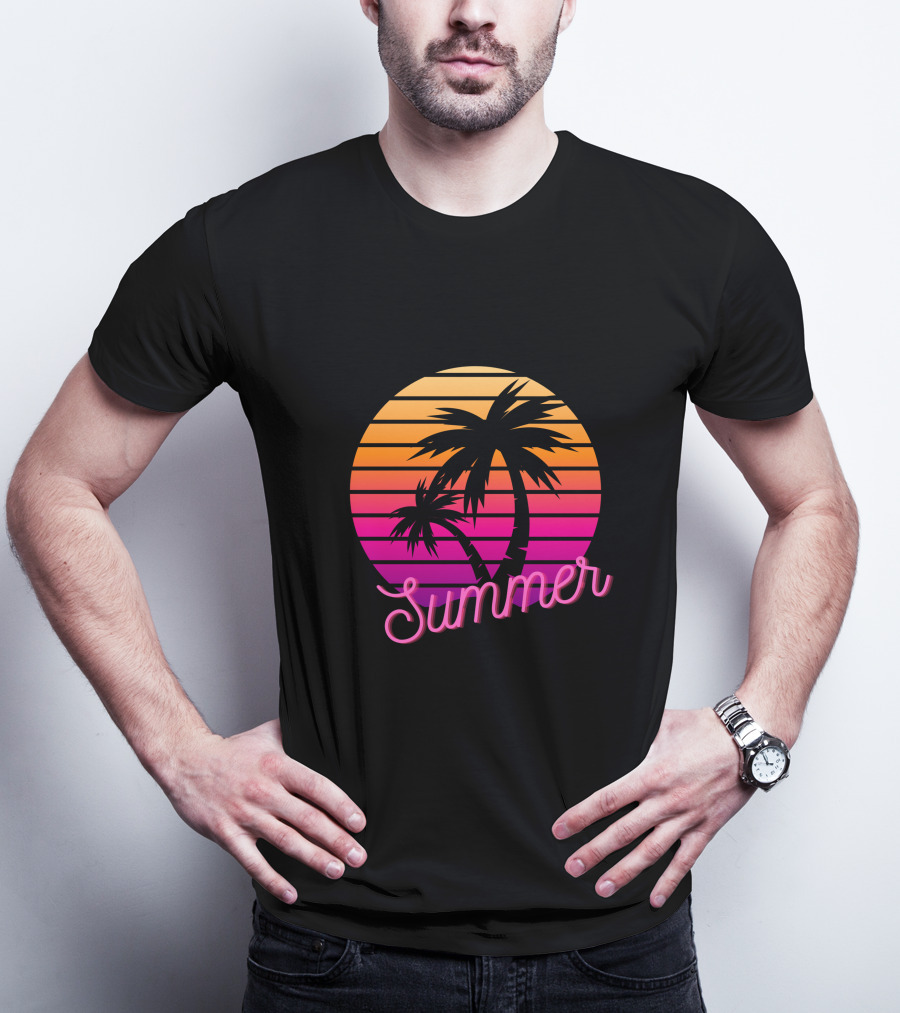 Summer Sunset Palm Trees Vintage Retro T-Shirt