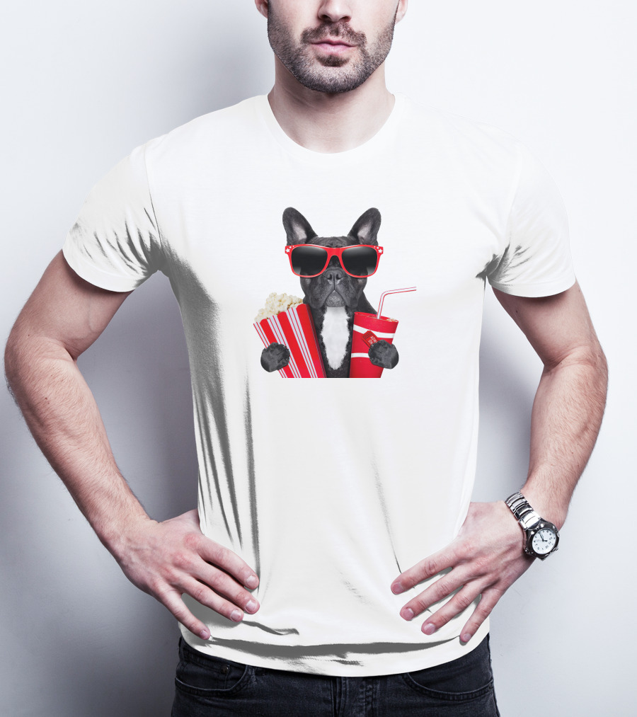Pug With Popcorn And Soda Wearing Red Sunglasses T-Shirt