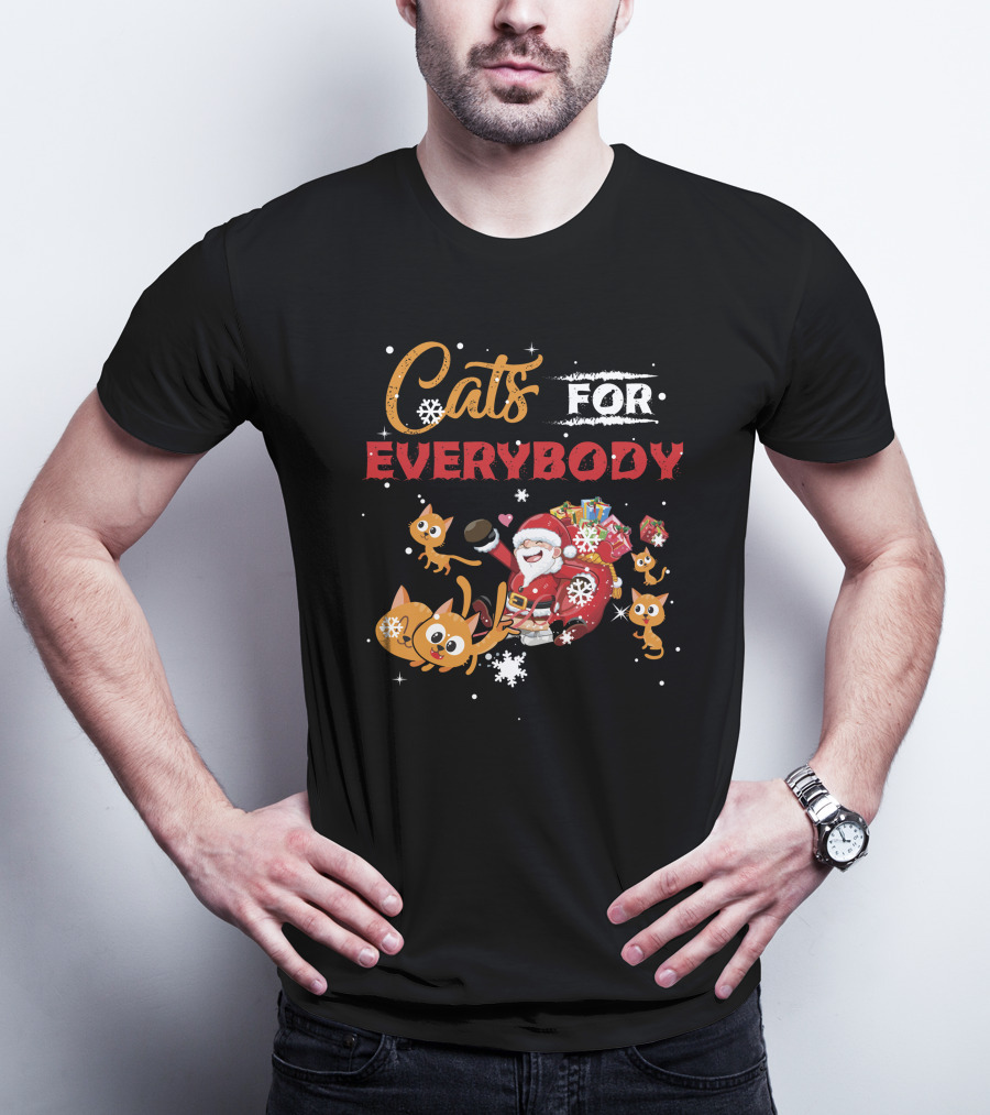Cats For Everybody Christmas Santa With Cute Cat Lover T-Shirt
