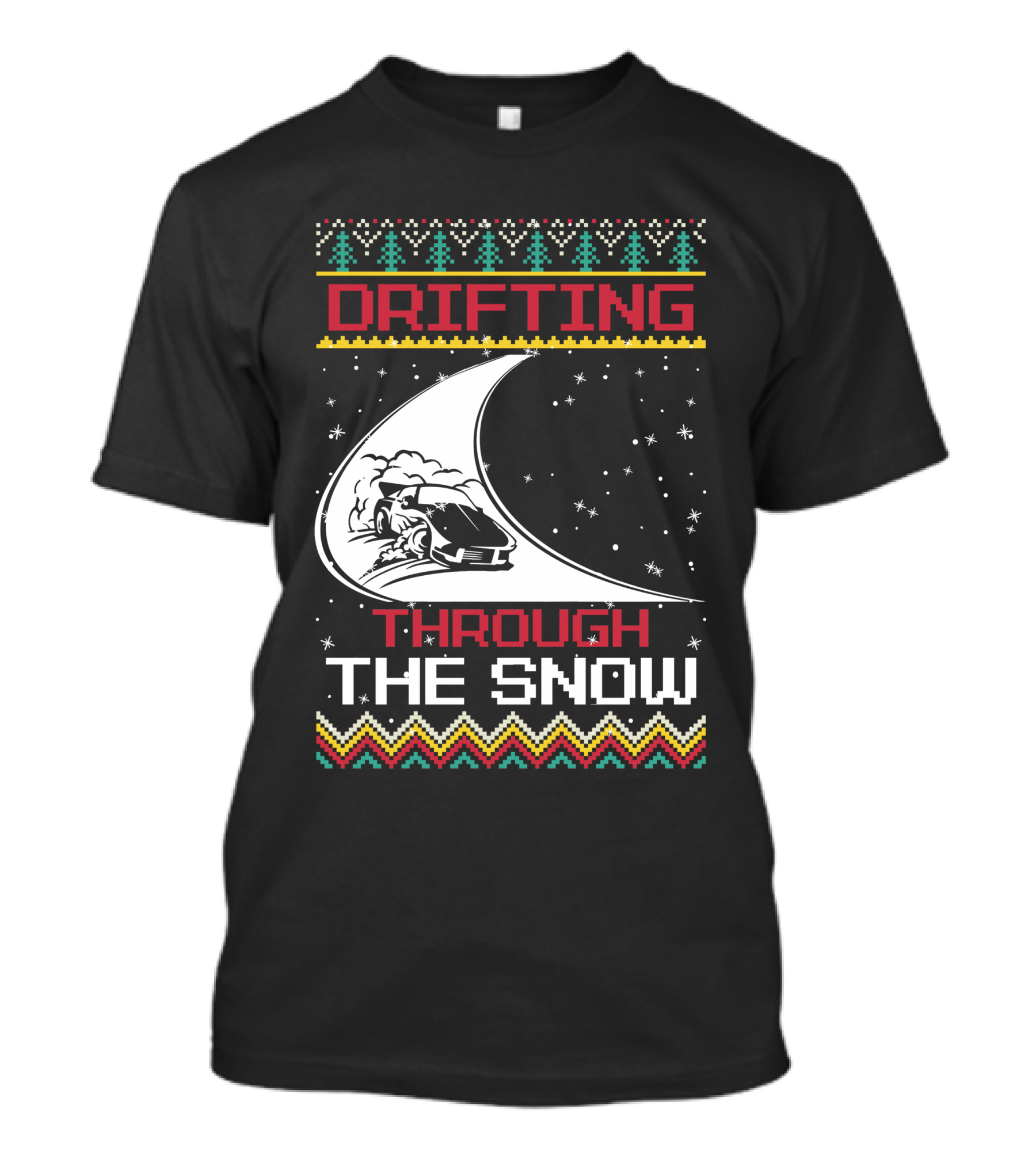Drifting Through The Snow Racing Car Christmas Trees Snowflakes T-Shirt