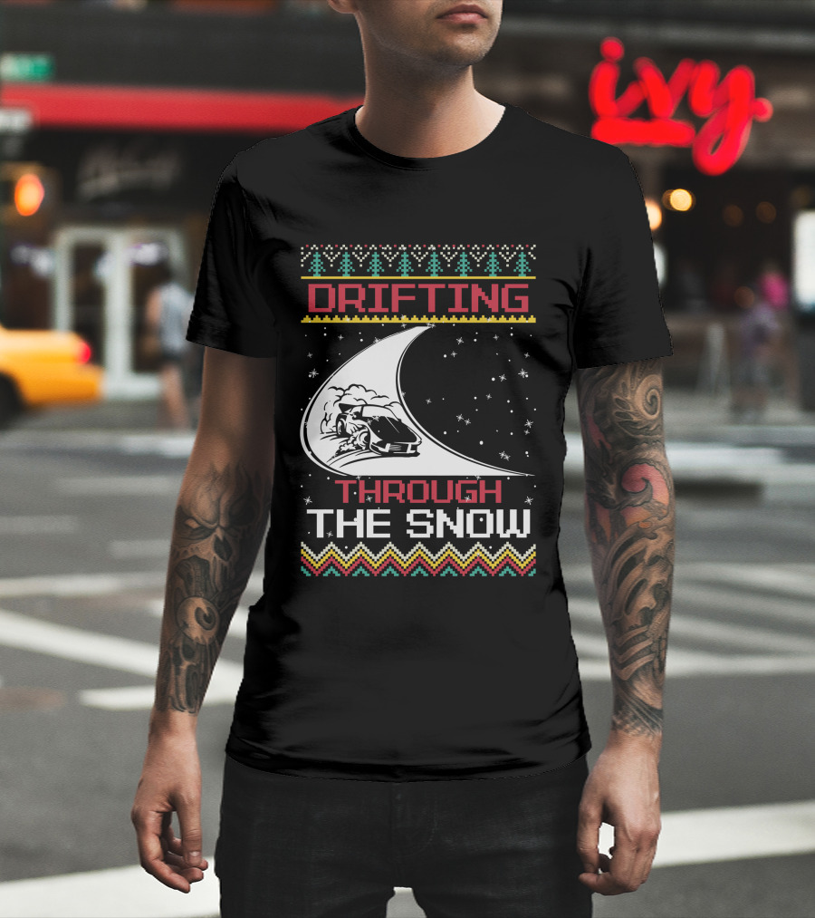 Drifting Through The Snow Racing Car Christmas Trees Snowflakes T-Shirt