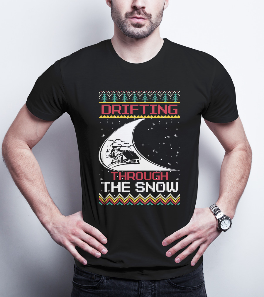 Drifting Through The Snow Racing Car Christmas Trees Snowflakes T-Shirt