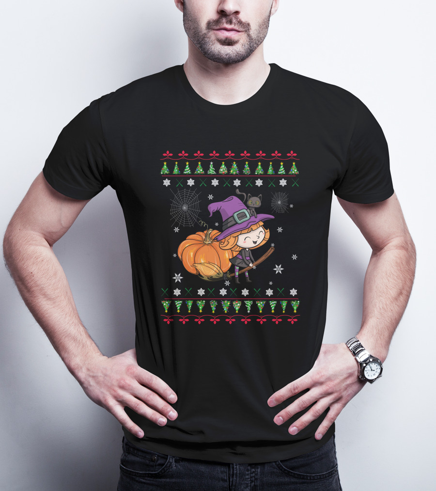 Cute Witch And Pumpkin Halloween Ugly T-Shirt