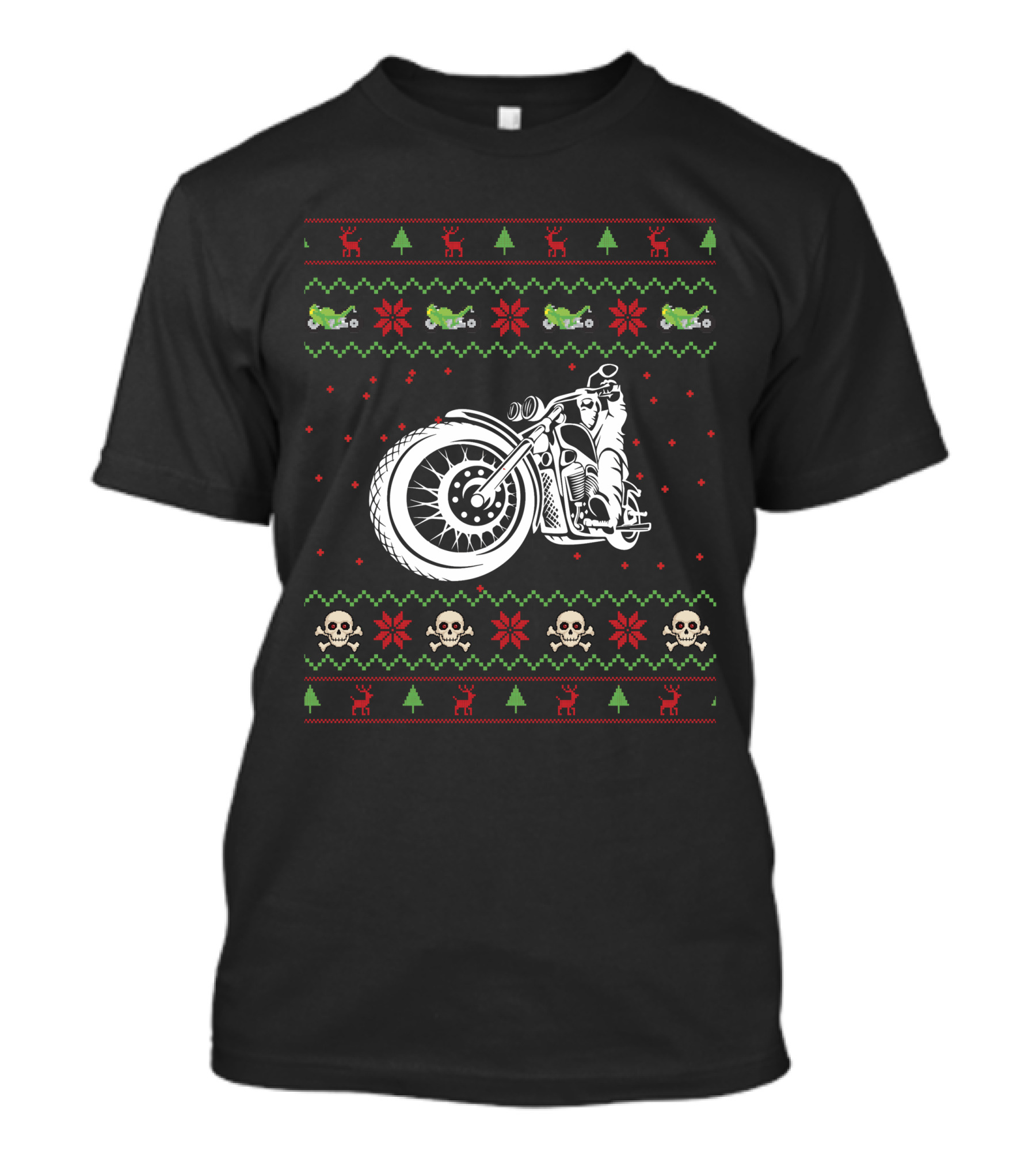 Motorbike Ugly Christmas Sweater Skulls And Reindeer T-Shirt