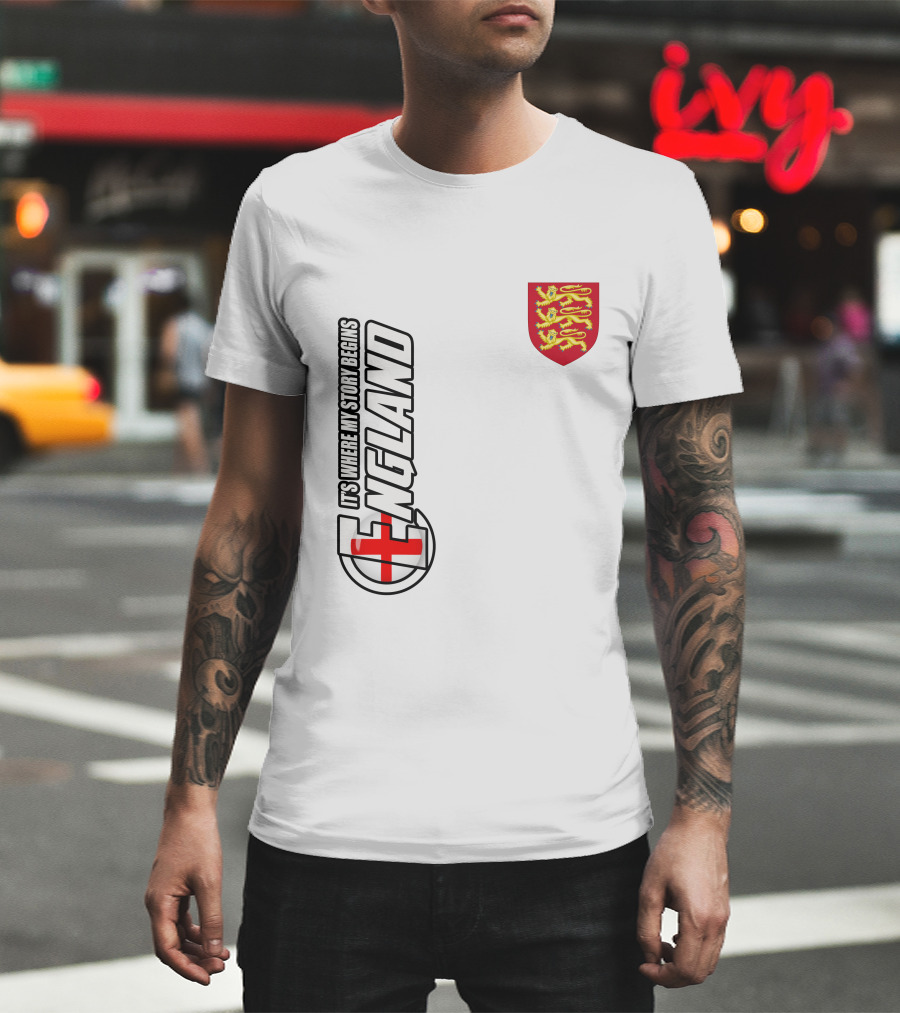 England It's Where My Story Begins Three Lions Crest T-Shirt