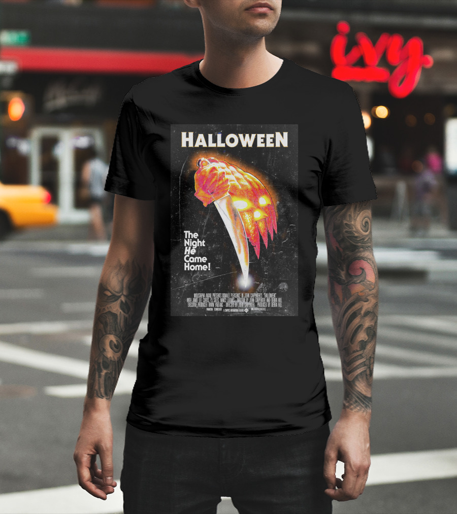 Halloween The Night He Came Home Knife Pumpkin Mask T-Shirt