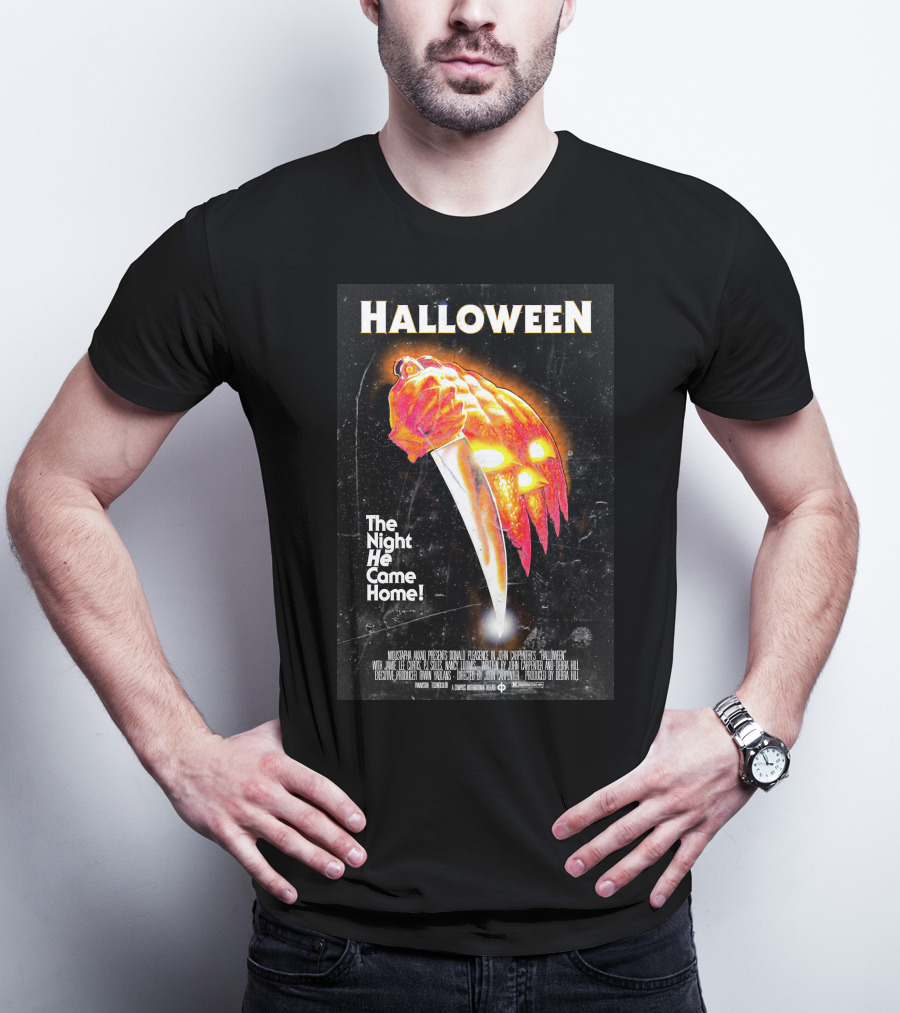 Halloween The Night He Came Home Knife Pumpkin Mask T-Shirt