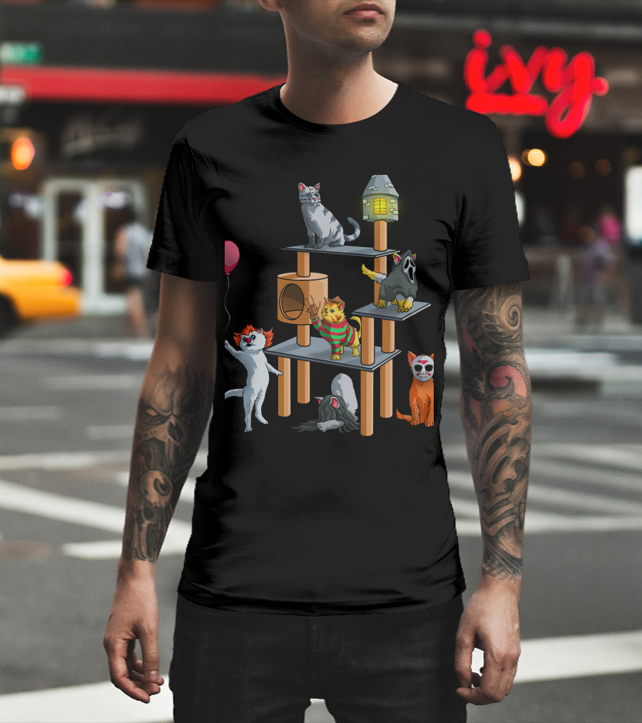 Horror Cats 02 Creepy Clown Balloon Masked Nightmare Play Tower T-Shirt