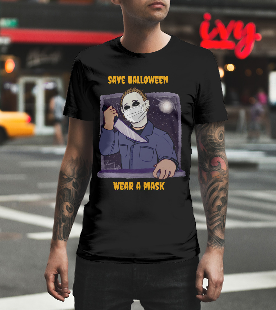 Michael Myers Save Halloween Wear A Mask Horror Knife Scene T-Shirt