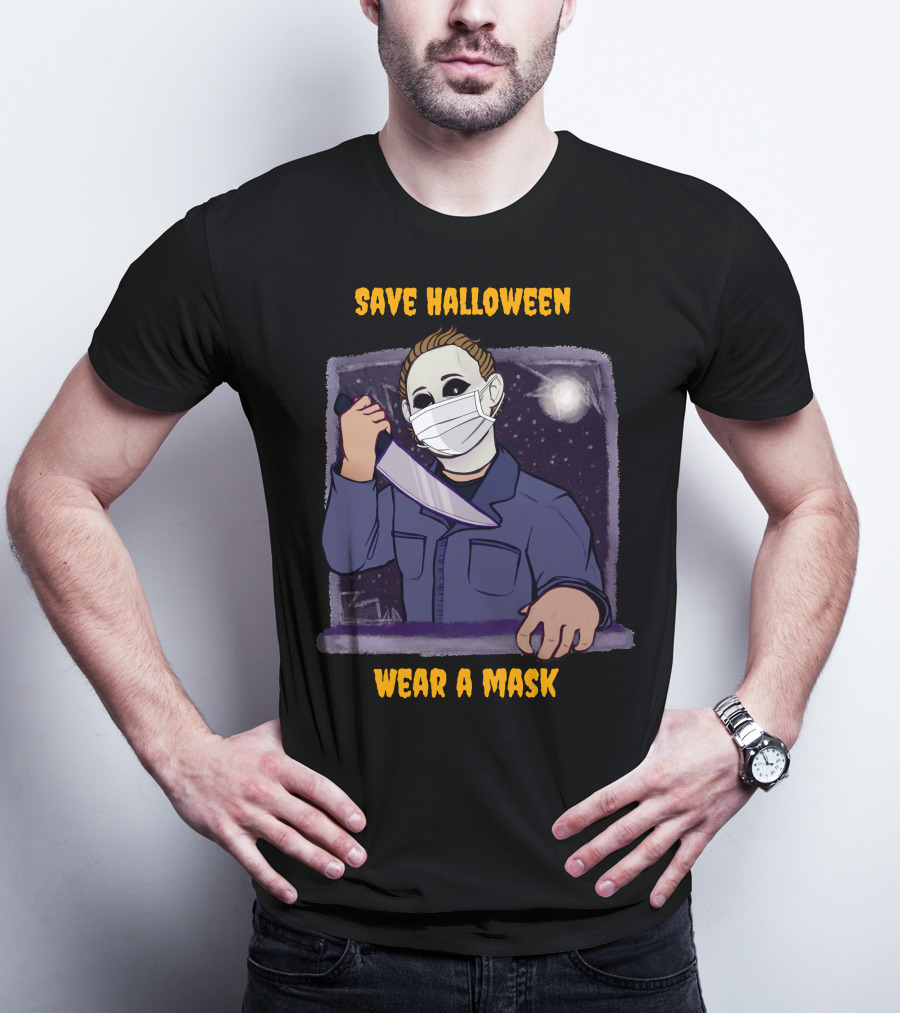 Michael Myers Save Halloween Wear A Mask Horror Knife Scene T-Shirt