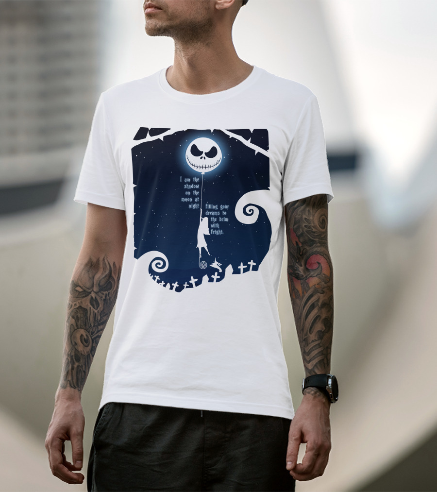Jack Skellington Sally Zero Shadow On The Moon At Night Filling Your Dreams With Fright T-Shirt