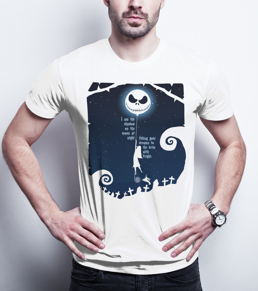 Jack Skellington Sally Zero Shadow On The Moon At Night Filling Your Dreams With Fright T-Shirt