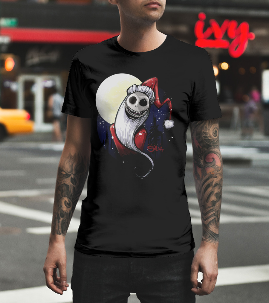 Santa Jack Skellington Moon Silva T-Shirt