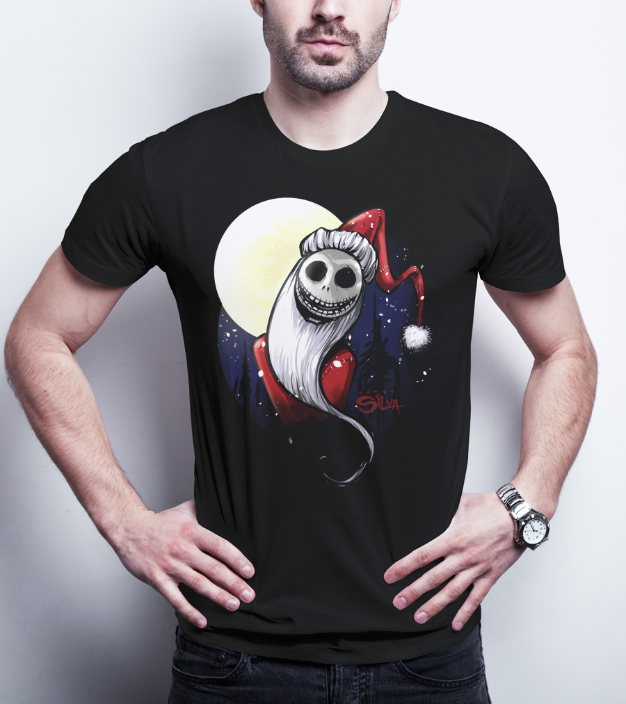 Santa Jack Skellington Moon Silva T-Shirt