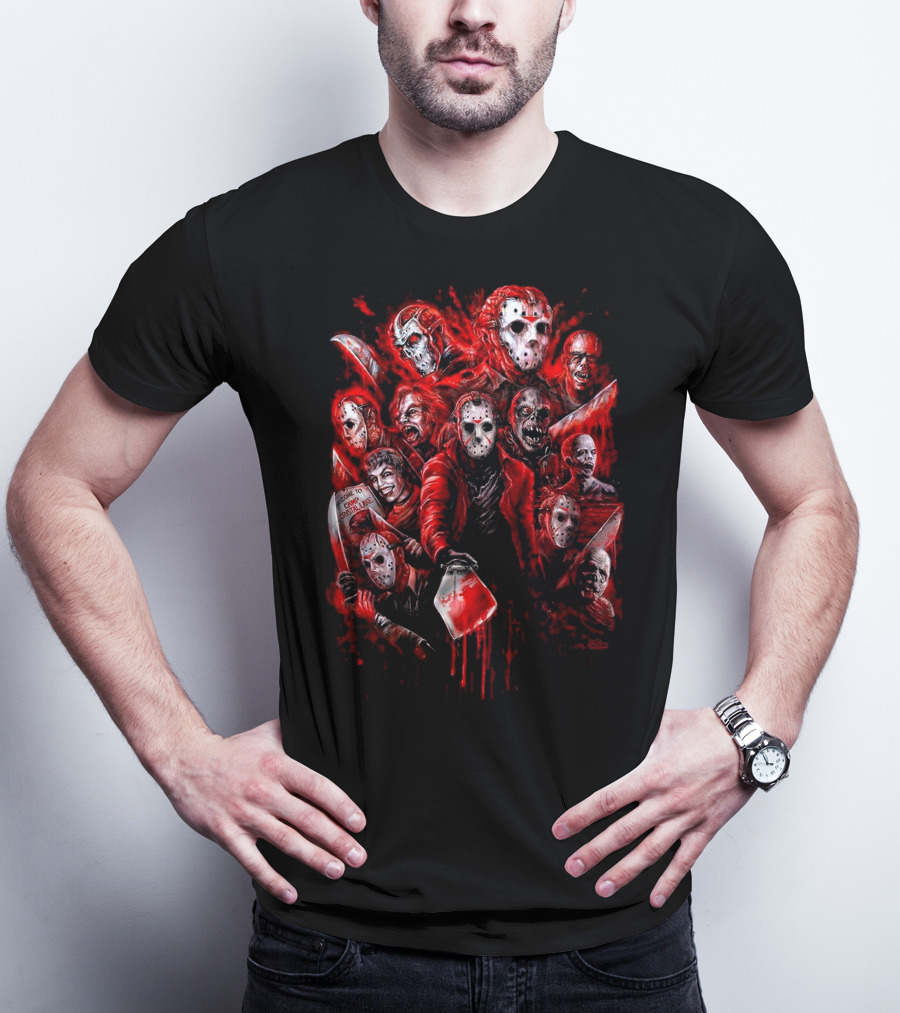 Jason Voorhees Blood Mask Horror Collage T-Shirt