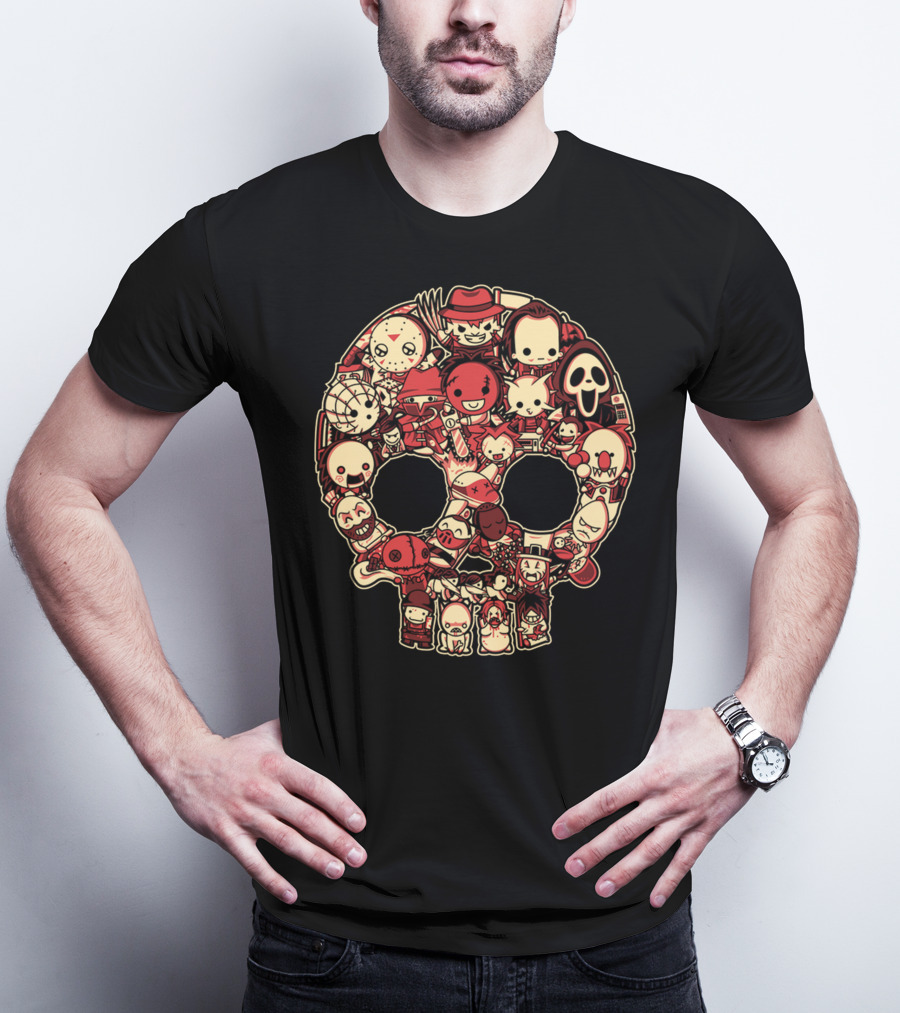 Horror Baby Cute Skull Icon Collage Featuring Classic Movie Characters T-Shirt