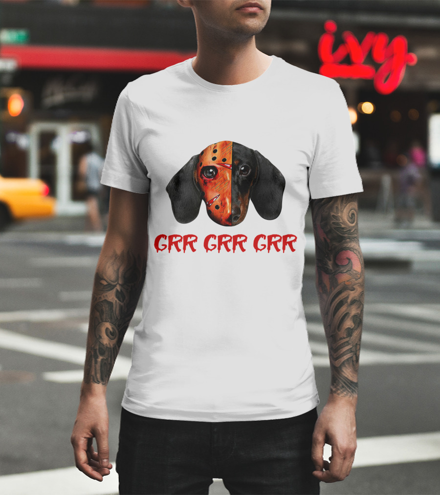 Ch Ch Ch Grr Grr Dachshund Jason Mask Mashup T-Shirt