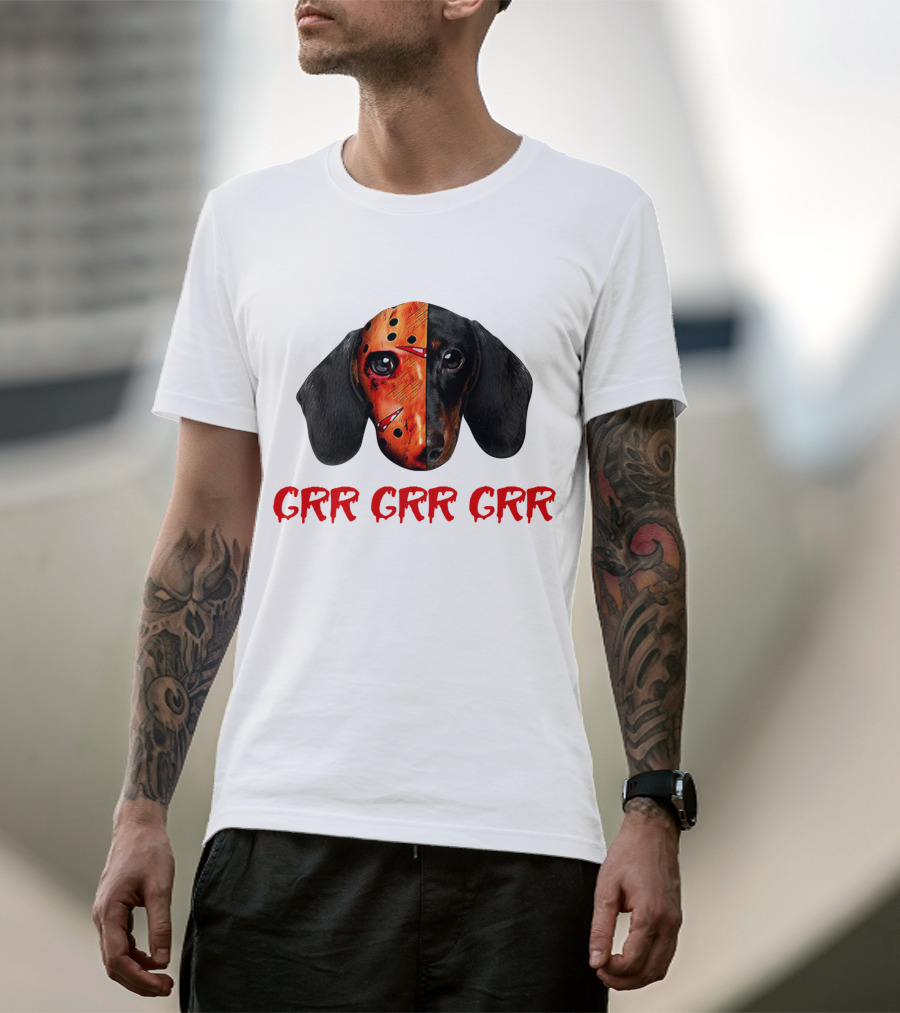 Ch Ch Ch Grr Grr Dachshund Jason Mask Mashup T-Shirt