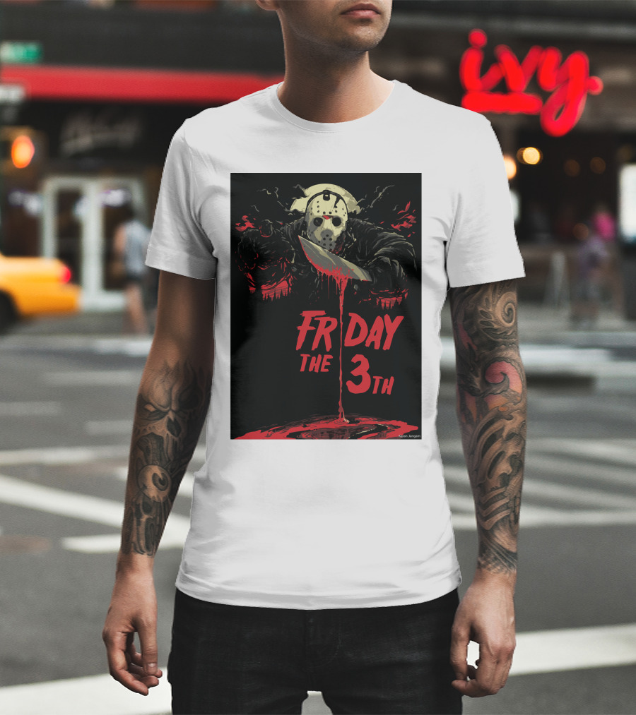 Friday The 13th Jason Mask And Knife Horror Scene T-Shirt