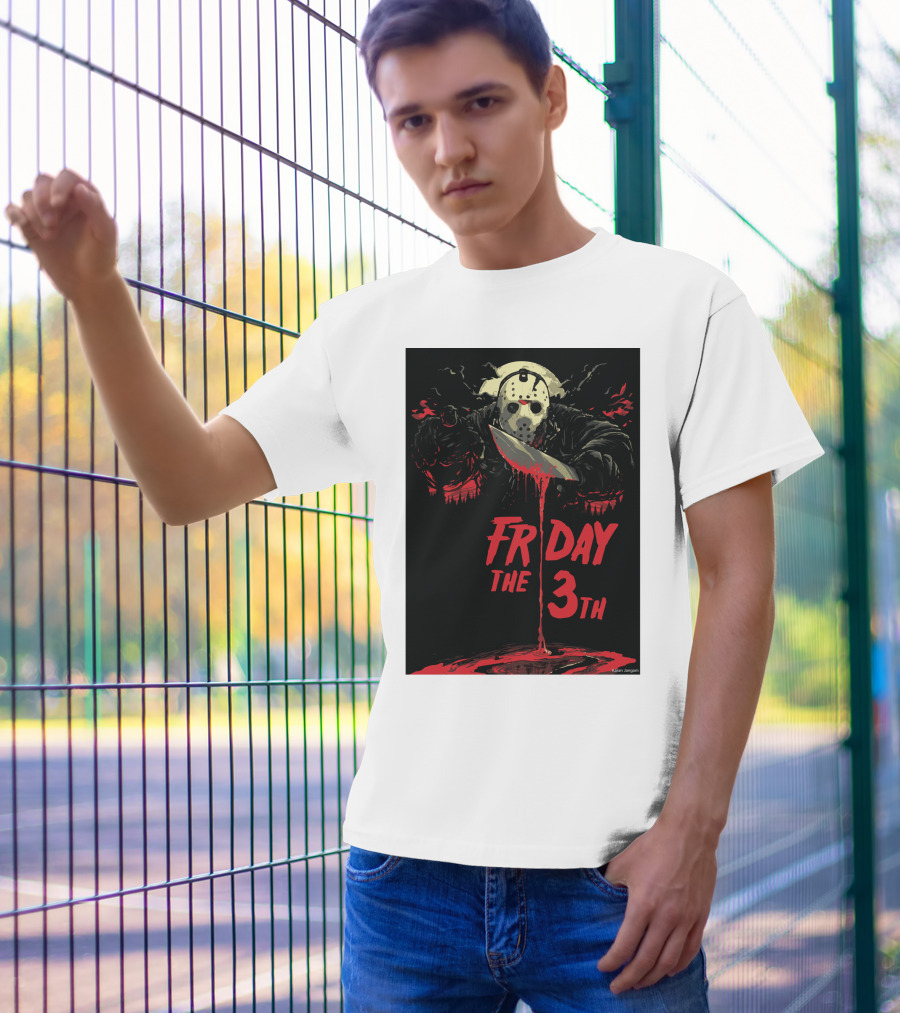 Friday The 13th Jason Mask And Knife Horror Scene T-Shirt