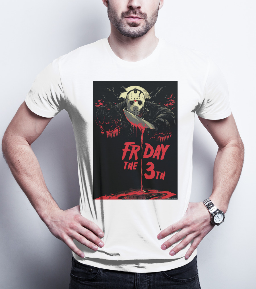 Friday The 13th Jason Mask And Knife Horror Scene T-Shirt