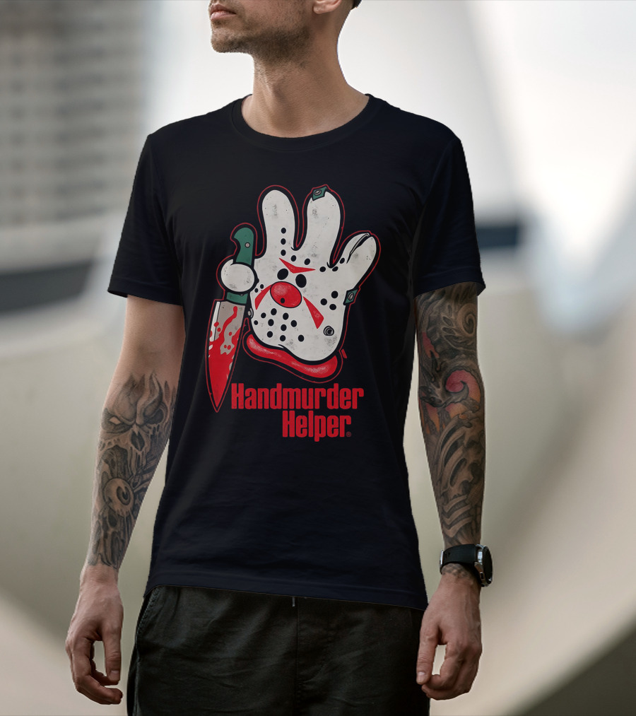 Handmurder Helper Bloody Knife Orange Glove Mask T-Shirt