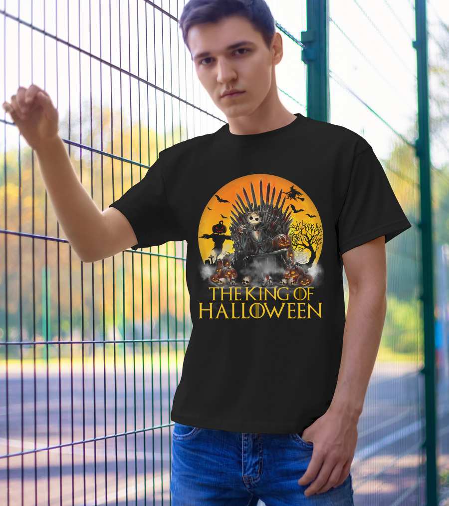 The King Of Halloween Jack Skellington Iron Throne Halloween Scene T-Shirt