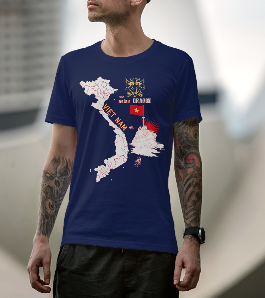 Viet Nam Map New Asian Dragon Flag Ship T-Shirt