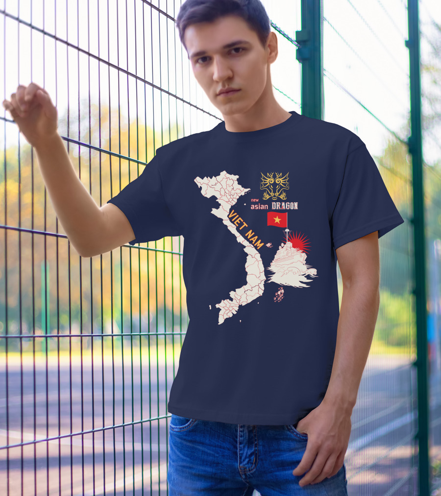 Viet Nam Map New Asian Dragon Flag Ship T-Shirt