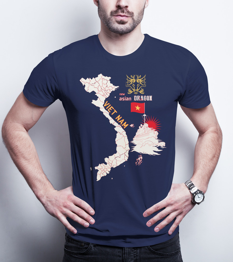 Viet Nam Map New Asian Dragon Flag Ship T-Shirt