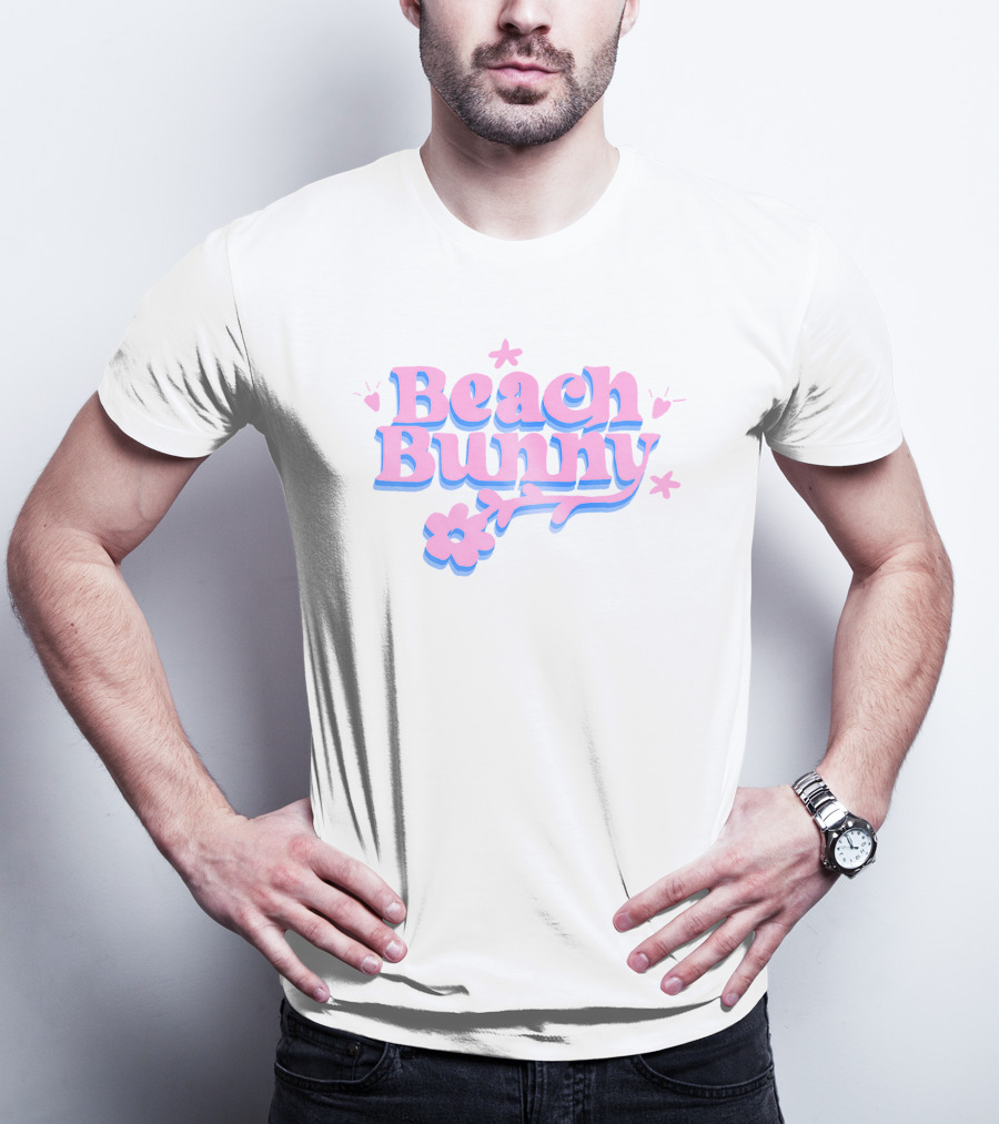 Beach Bunny Pink And Blue Text With Flowers And Hearts T-Shirt