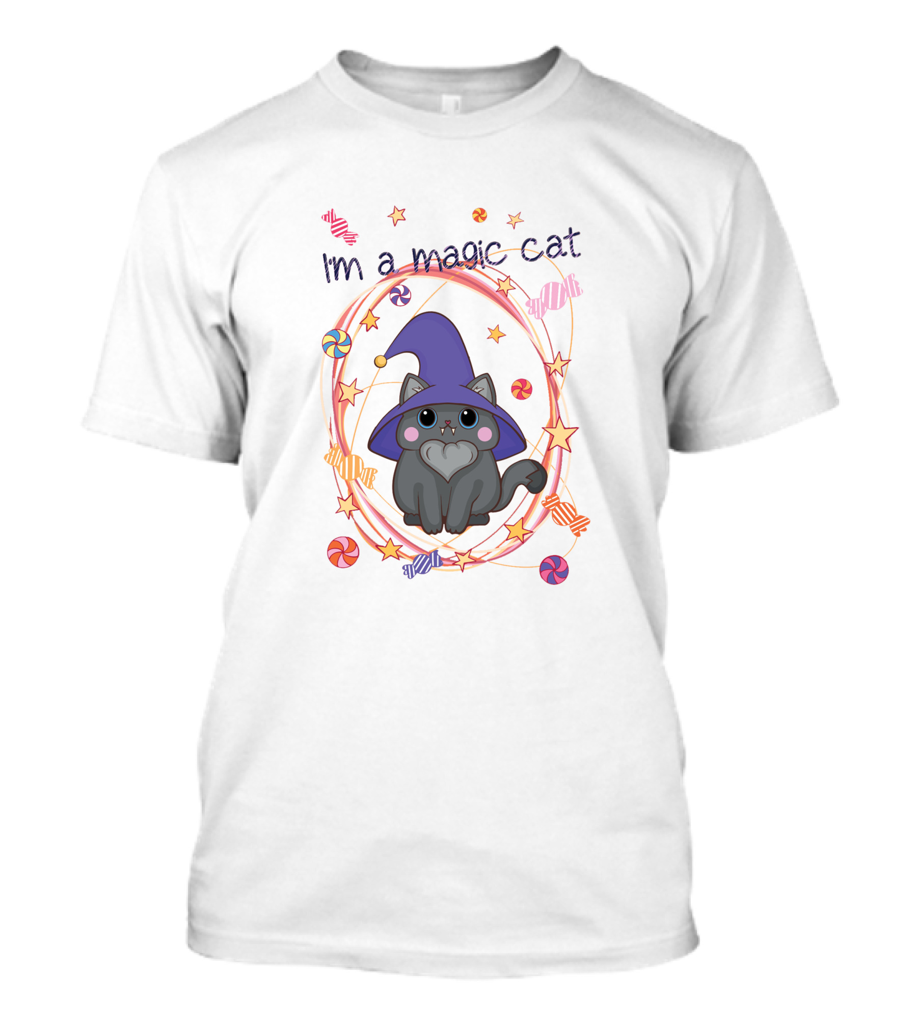 I'm A Magic Cat Wizard Hat Candy Stars T-Shirt