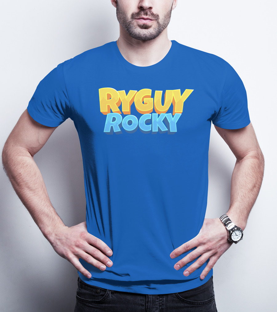 RYGUYROCKY Bold Text Logo Blue Background T-Shirt