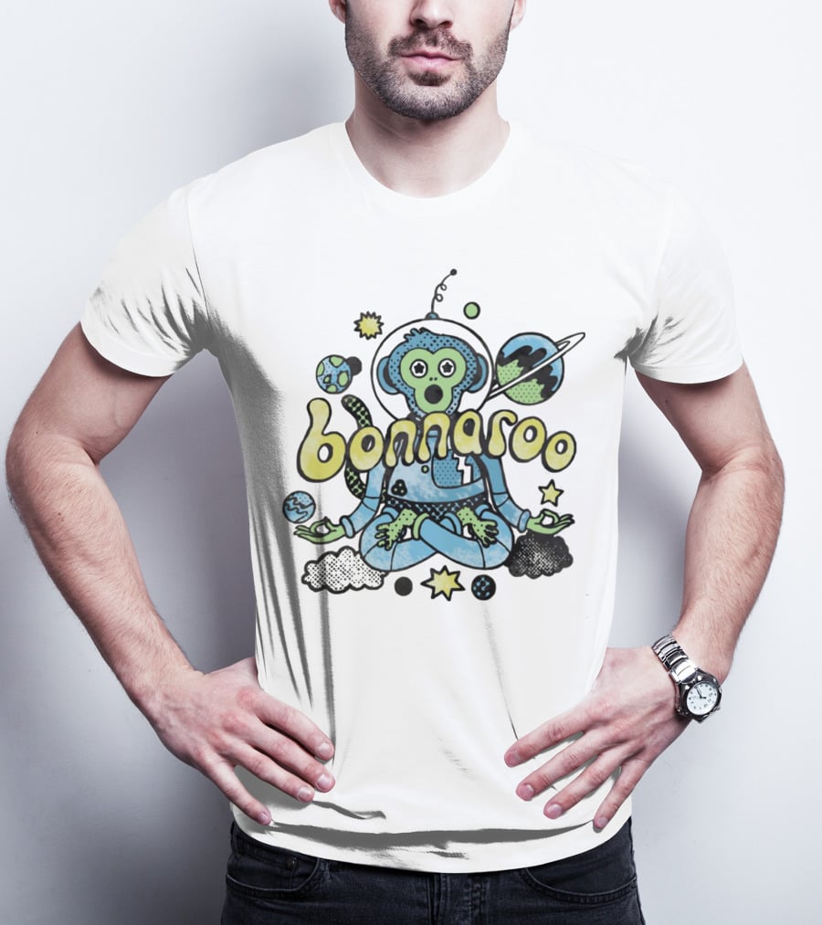 Bonnaroo Cosmic Astronaut Monkey Meditation Planet Space Exploration T-Shirt