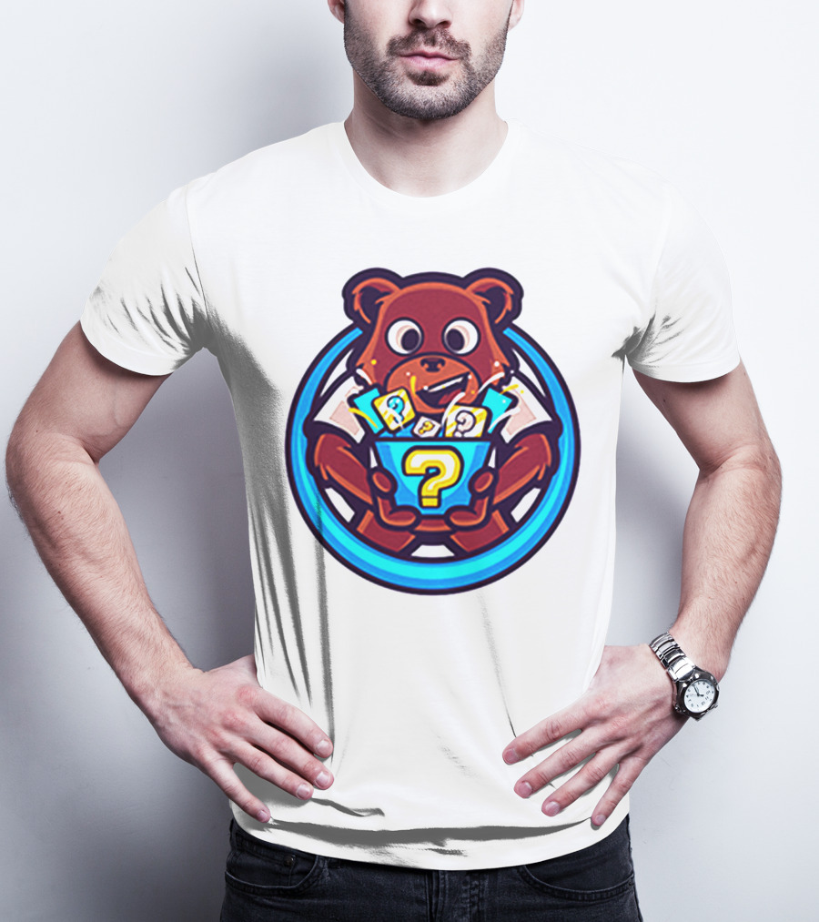 Der Merch Bear Holding Mystery Question Mark Box T-Shirt