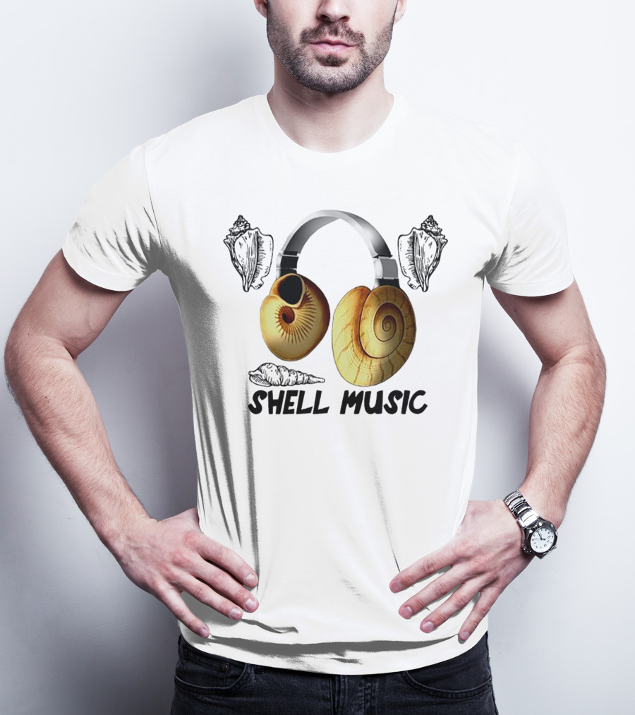 SHELL MUSIC Conch Headphones Nautical Shells Motif T-Shirt