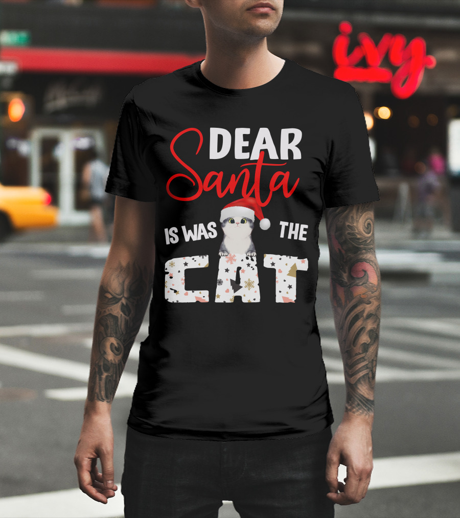 Dear Santa Cute Cat In Santa Hat Holiday Christmas T-Shirt