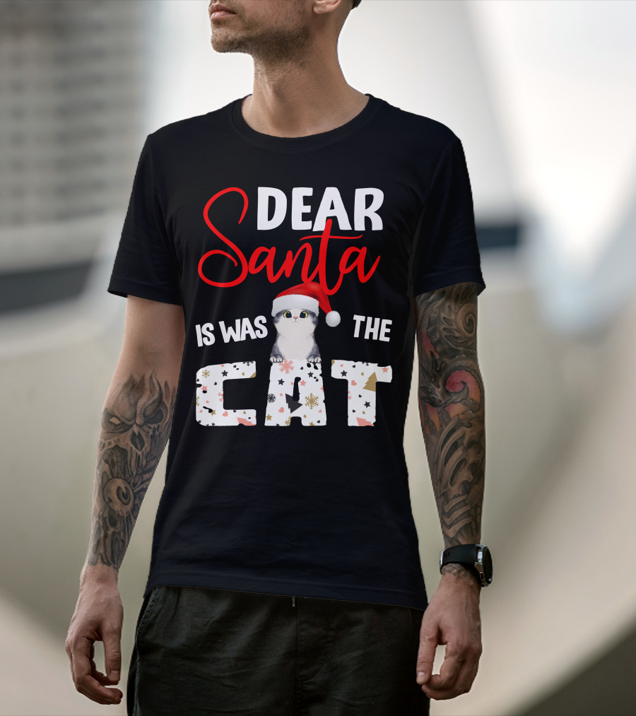 Dear Santa Cute Cat In Santa Hat Holiday Christmas T-Shirt