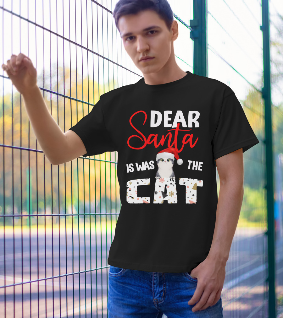 Dear Santa Cute Cat In Santa Hat Holiday Christmas T-Shirt
