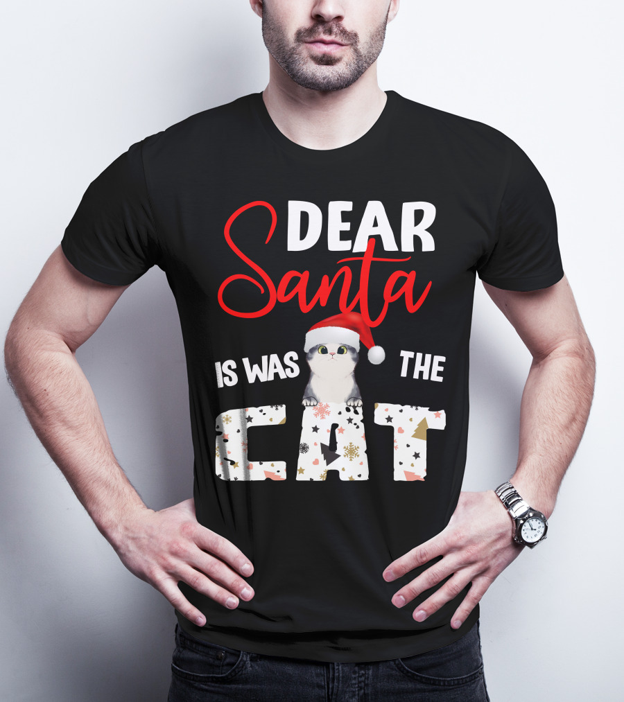Dear Santa Cute Cat In Santa Hat Holiday Christmas T-Shirt