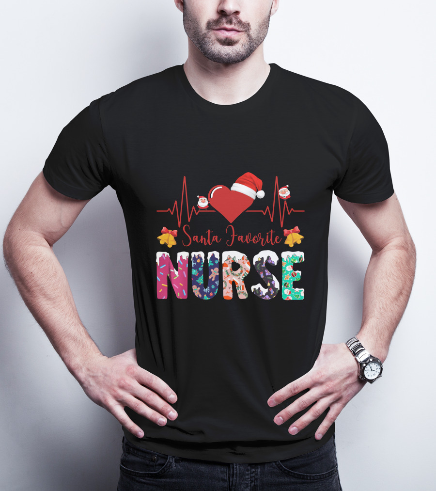 Santa Favorite Nurse Christmas Heartbeat T-Shirt