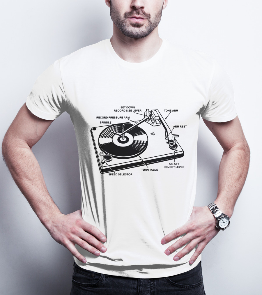 Vinyl Record Player Diagram Tone Arm Turn Table T-Shirt