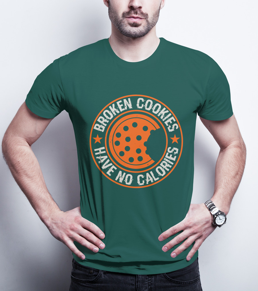 Broken Cookies Have No Calories Round Emblem With Stars And Cookie Bite T-Shirt