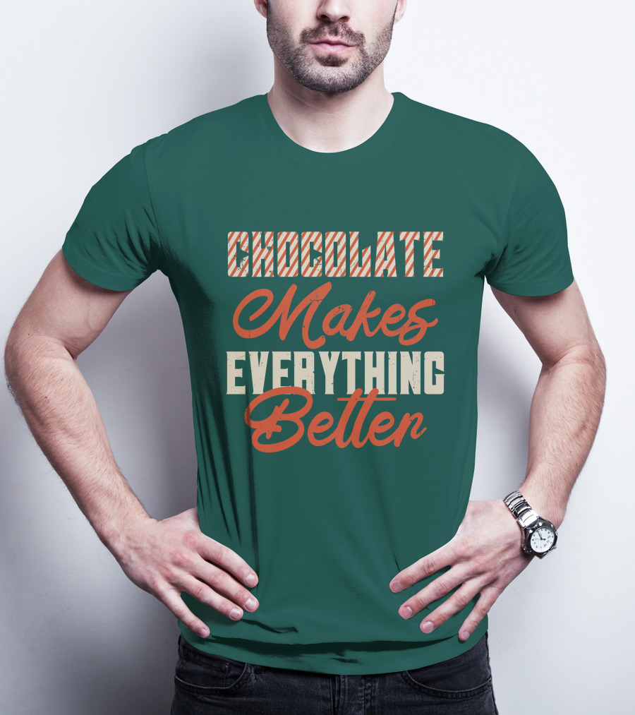 Chocolate Makes Everything Better Striped Lettering T-Shirt
