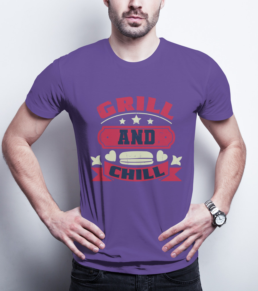 GRILL AND CHILL Stars And Hearts BBQ Burger Banner T-Shirt