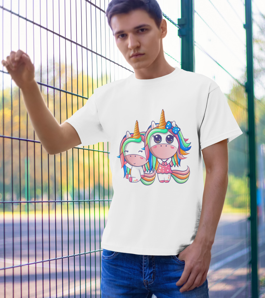 Happy Friendship With Cute Funny Unicorns And Rainbow Elements T-Shirt