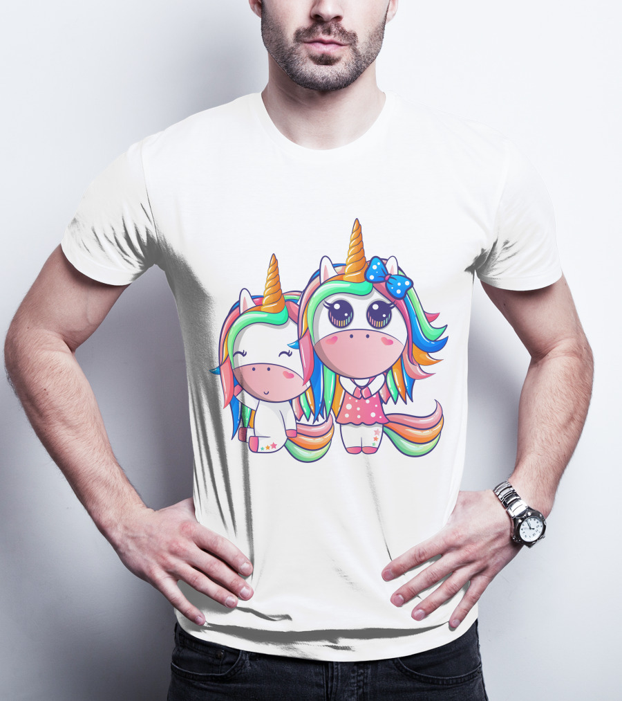 Happy Friendship With Cute Funny Unicorns And Rainbow Elements T-Shirt
