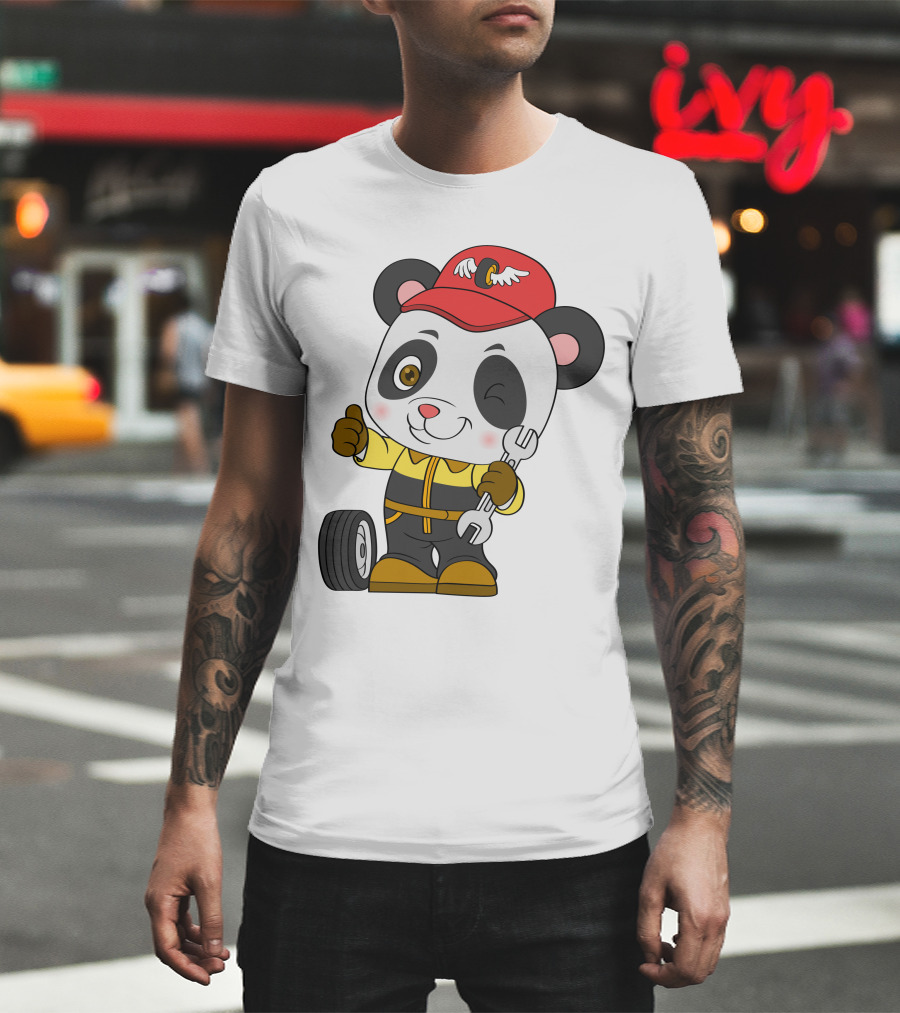 Mechanic Panda Thumbs Up With Wrench And Tire T-Shirt