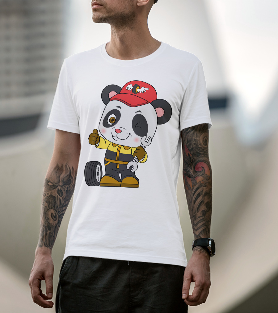 Mechanic Panda Thumbs Up With Wrench And Tire T-Shirt